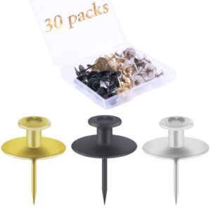 30 pcs push pins picture hanger hooks, double headed nails push pin thumbtacks for wall hangings picture, decorative small hook pins for drywall cork board home office photo decorations