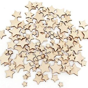 DERAYEE 100 Pcs Unfinished Wooden Stars Ornaments, Assorted Size Cutout Blank Wood Pieces Star for Christmas Wedding Party DIY Crafts