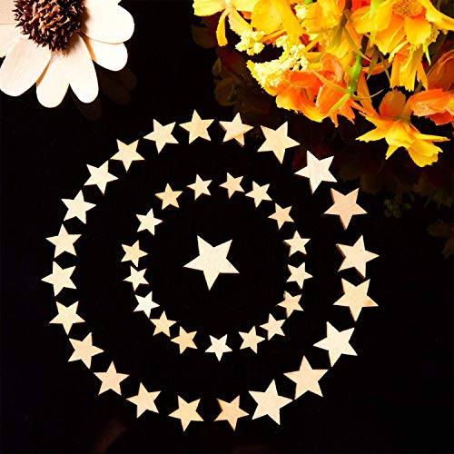 DERAYEE 100 Pcs Unfinished Wooden Stars Ornaments, Assorted Size Cutout Blank Wood Pieces Star for Christmas Wedding Party DIY Crafts