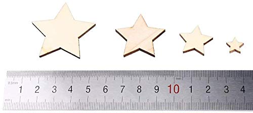 DERAYEE 100 Pcs Unfinished Wooden Stars Ornaments, Assorted Size Cutout Blank Wood Pieces Star for Christmas Wedding Party DIY Crafts