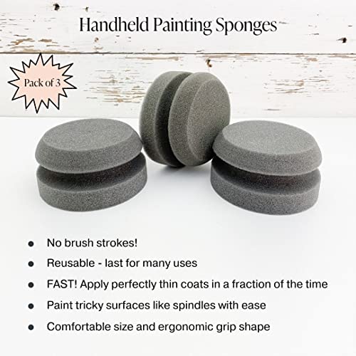 Chalk Style Painting Sponges - Set of 3-4” Round Reusable Handheld Sponge for Smooth Furniture Paint & Top Coat Application with No Brush Strokes - Washable Multi-Use Paint Applicator