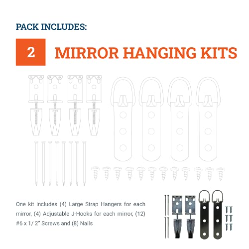 Mirror Hanging Kit with Hangers and Leveling Hardware - 100 lbs - Heavy Duty Mirror Hanging Hardware