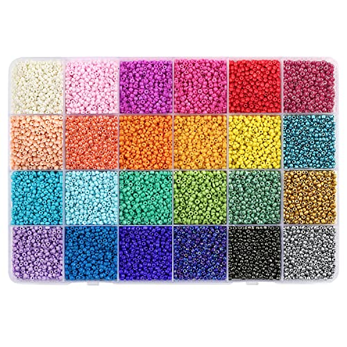 DICOBD 31200pcs 2mm Small Glass Seed Beads, 24 Color Craft Beads for Bracelets Jewelry Making and Crafts, with a Storage Box