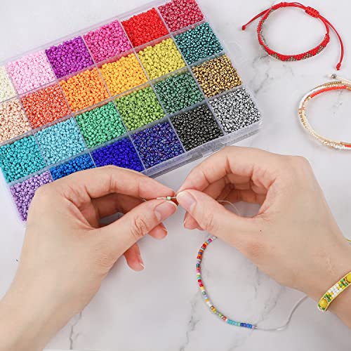 DICOBD 31200pcs 2mm Small Glass Seed Beads, 24 Color Craft Beads for Bracelets Jewelry Making and Crafts, with a Storage Box