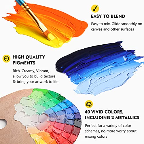 Magicfly Professional Oil Paint Set, 40 Tubes (18ml/0.6oz) including Classic, Metallic Gold, Silver & 3 White Colors, Rich Vibrant, Non-Toxic Oil Paints for Canvas Painting, Oil Paint Supplies for Artists, Hobby Painters and Beginners