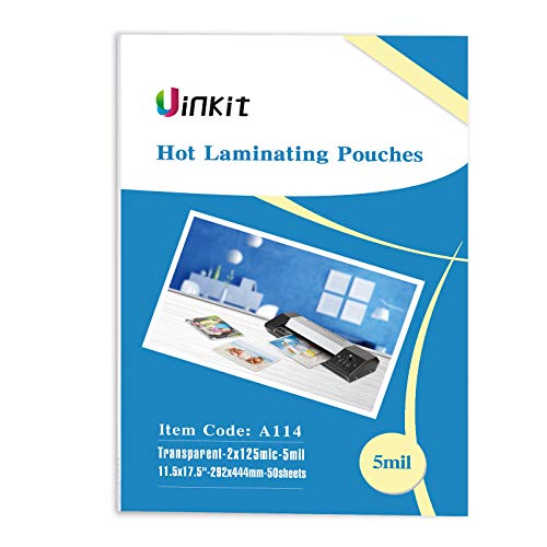 Uinkit Hot Thermal Laminating Pouches 5Mil Thick for Extra Protection 11.5x17.5 inches Laminating Sheets for Sealed 11x17inches Document and Photo 50 Pack A3 Menu Taloid Size