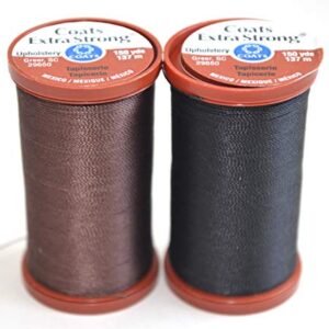 Extra Strong Upholstery Repair Sewing Thread Kit Coats and Clark - Heavy Duty Curved Needles, 1 Black Spool, 1 Brown Spool