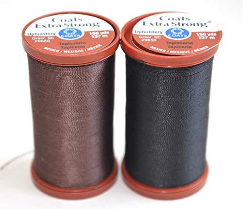 Extra Strong Upholstery Repair Sewing Thread Kit Coats and Clark - Heavy Duty Curved Needles, 1 Black Spool, 1 Brown Spool