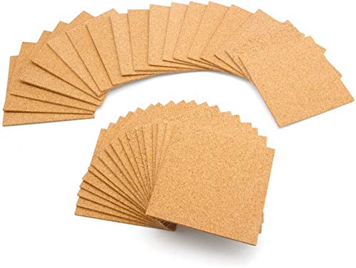 Blisstime 36 PCS Self-Adhesive Cork Sheets 4"x 4" for DIY Coasters, Cork Board Squares, Cork Tiles, Cork Mat, Mini Wall Cork Board with Strong Adhesive-Backed