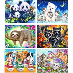 diamond painting kits for adults and kids,6 pack diy 5d diamond painting kits,full drill diy animals paint by number diamond art paintings home wall decor (16x12inch/40x30cm)