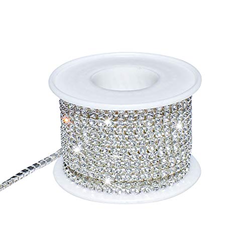 1 Roll 10 Yards 3MM Crystal Rhinestone Close Chain Trim for Sewing Craft DIY Decoration Jewelry Silver Crystal Claw Chain Rhinestone Cup Chain Rhinestone Diamond Chain Trimming Christmas Gift (SS12)