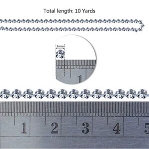 1 Roll 10 Yards 3MM Crystal Rhinestone Close Chain Trim for Sewing Craft DIY Decoration Jewelry Silver Crystal Claw Chain Rhinestone Cup Chain Rhinestone Diamond Chain Trimming Christmas Gift (SS12)