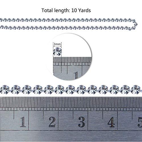 1 Roll 10 Yards 3MM Crystal Rhinestone Close Chain Trim for Sewing Craft DIY Decoration Jewelry Silver Crystal Claw Chain Rhinestone Cup Chain Rhinestone Diamond Chain Trimming Christmas Gift (SS12)