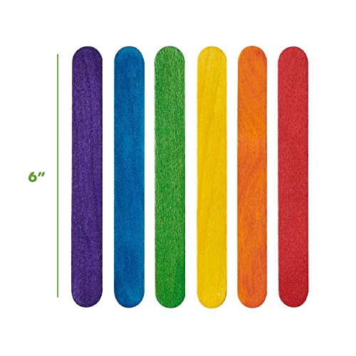 Colored Popsicle Sticks for Crafts - [100 Count] 6 Inch Jumbo Multi-Purpose Wooden Sticks