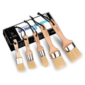 professional chalk and wax paint brush 5pc master set!!!! large diy painting and waxing tool | smooth, natural bristles | folk art, home décor, wood projects, furniture, stencils | reusable