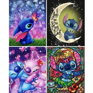 hkejoi stitch diamond painting kits,stitch diamond art kits 4 pack,diy 5d stitch diamond painting 4 pack,home wall decor and gifts 12x16in