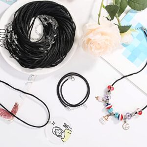 Selizo 50Pcs Satin Silk Necklace Cord with Lobster Clasp and Extension Chain for Necklaces Making and Beading (18 Inches, Black)