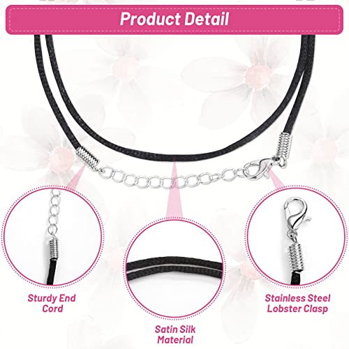 Selizo 50Pcs Satin Silk Necklace Cord with Lobster Clasp and Extension Chain for Necklaces Making and Beading (18 Inches, Black)