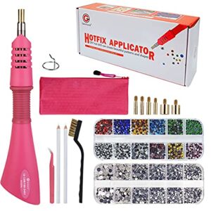 hotfix rhinestone applicator, genround iron-on hotfix applicator tool wand tool set with 2 boxes of flat back gems round crystal rhinestones/storage box/tweezer/gems picking pen for clothes shoes card