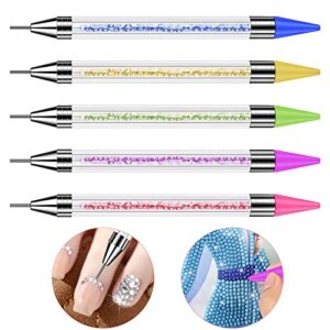 5 pack rhinestone dotting pen, dual-ended rhinestone gems crystals studs wax pencil picker tools pens for nail art diy decoration, diamond painting