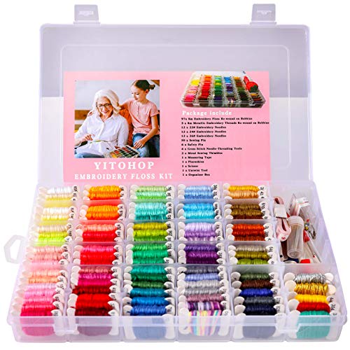 200pcs+ Embroidery Floss Cross Stitch Threads, Friendship Bracelet String Kit with Organizer Storage Box-Included 100pcs Friendship Bracelet Floss, Cross Stitch Tools Embroidery Kit-Christmas Deal