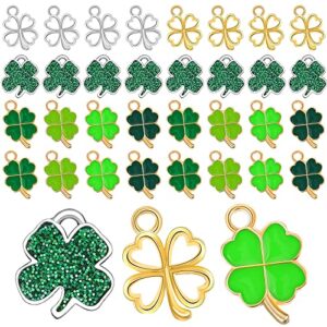 56 pcs st. patrick’s day craft supplies lucky four leaf clover charms pendants diy bracelet charms 8 enamel sequins 16 sliver hollow 16 gold hollow 16 enamel shamrock charms st. patrick’s day pendants