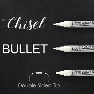 Kassa 4-Pack Erasable White Liquid Chalk Markers, for Chalkboard, Windows, Glass or Mirrors & More; Non-Toxic Washable Marker Pens with Reversible Dual Tip! Ideal for Home, School, & Office Use!