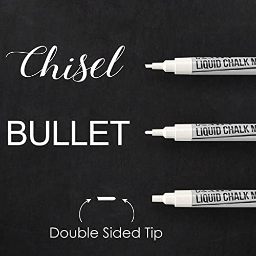 Kassa 4-Pack Erasable White Liquid Chalk Markers, for Chalkboard, Windows, Glass or Mirrors & More; Non-Toxic Washable Marker Pens with Reversible Dual Tip! Ideal for Home, School, & Office Use!