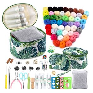 304pcs needle felting kit with 2 exquisite storage bags, wool roving 50 colors set, needle felting starter kit, needle wool felting tools kit, wool felt tools for felted animal needle felting supplies