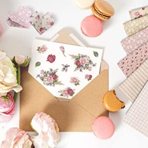 Whaline 12 Designs Spring Pattern Paper Pack 24 Sheet Rose Floral Scrapbook Specialty Paper Pink Double-Sided Collection Decorative Craft Paper for Card Making Scrapbook Photo Album Decor, 30 x 30cm