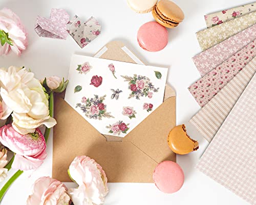 Whaline 12 Designs Spring Pattern Paper Pack 24 Sheet Rose Floral Scrapbook Specialty Paper Pink Double-Sided Collection Decorative Craft Paper for Card Making Scrapbook Photo Album Decor, 30 x 30cm