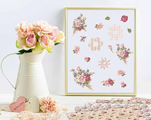 Whaline 12 Designs Spring Pattern Paper Pack 24 Sheet Rose Floral Scrapbook Specialty Paper Pink Double-Sided Collection Decorative Craft Paper for Card Making Scrapbook Photo Album Decor, 30 x 30cm