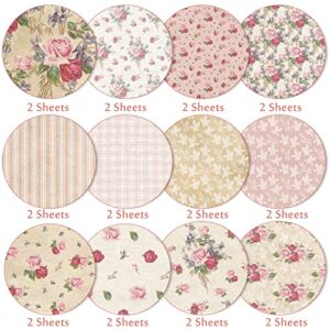 Whaline 12 Designs Spring Pattern Paper Pack 24 Sheet Rose Floral Scrapbook Specialty Paper Pink Double-Sided Collection Decorative Craft Paper for Card Making Scrapbook Photo Album Decor, 30 x 30cm