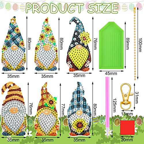 6 Pack Diamond Painting Keychains Kit Sunflower Gnome Spring Garden Summer Farmhouse Buffalo Plaid Sunflower Elf 5D DIY Diamond Painting Spring Summer Gnome for Beginners Kids Adults (Sunflower)