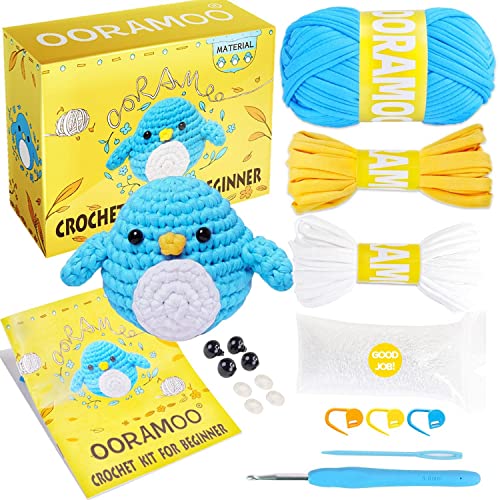 OORAMOO Crochet Kit for Beginners - Cute Bird, Beginner Crochet Starter Kit for Complete Beginners Adults, Crocheting Knitting Kit with Step-by-Step Video Tutorials