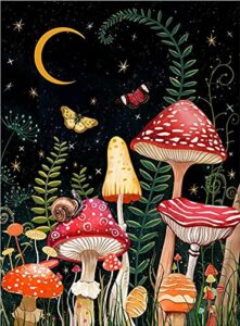 diamond painting kits for adults, 5d diy full drill round art gems mushroom forest diamond art perfect for home wall deco diamond dotz 12x16inch