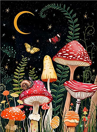 Diamond Painting Kits for Adults, 5D DIY Full Drill Round Art Gems Mushroom Forest Diamond Art Perfect for Home Wall Deco Diamond Dotz 12x16inch