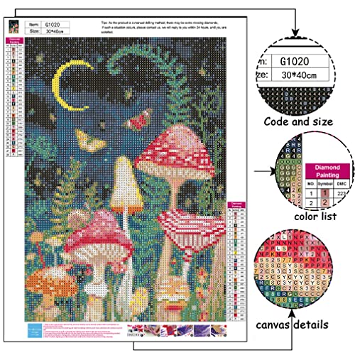 Diamond Painting Kits for Adults, 5D DIY Full Drill Round Art Gems Mushroom Forest Diamond Art Perfect for Home Wall Deco Diamond Dotz 12x16inch