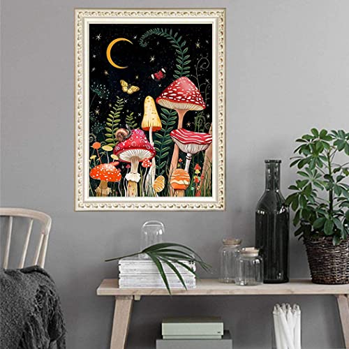 Diamond Painting Kits for Adults, 5D DIY Full Drill Round Art Gems Mushroom Forest Diamond Art Perfect for Home Wall Deco Diamond Dotz 12x16inch