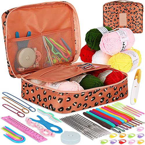 Coopay Crochet Kit Beginners Crochet Hook Set with Crochet Yarn, 58PCS Portable Crochet Set with Ergonomic Crochet Hooks, Small Crochet Hooks, Travel Crochet Hook Case Full Knitting Crochet Supplies