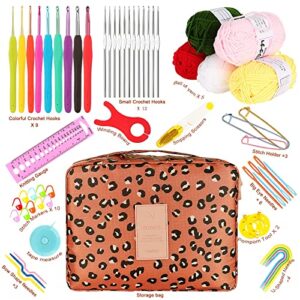 Coopay Crochet Kit Beginners Crochet Hook Set with Crochet Yarn, 58PCS Portable Crochet Set with Ergonomic Crochet Hooks, Small Crochet Hooks, Travel Crochet Hook Case Full Knitting Crochet Supplies