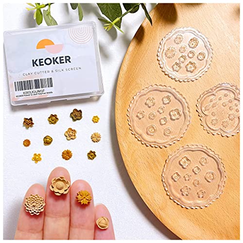 KEOKER Flower Polymer Clay Molds - 4 Pcs Flower & Leaf Polymer Clay Molds for Jewelry Making, Daisy Miniature Clay Molds, Polymer Clay Molds for Polymer Clay Earrings Decoration (Mini Flower & Leaf)