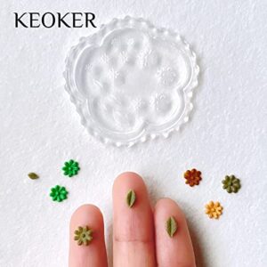 KEOKER Flower Polymer Clay Molds - 4 Pcs Flower & Leaf Polymer Clay Molds for Jewelry Making, Daisy Miniature Clay Molds, Polymer Clay Molds for Polymer Clay Earrings Decoration (Mini Flower & Leaf)