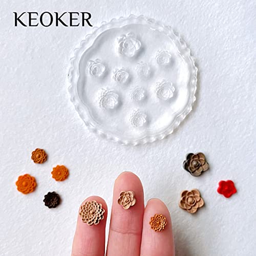 KEOKER Flower Polymer Clay Molds - 4 Pcs Flower & Leaf Polymer Clay Molds for Jewelry Making, Daisy Miniature Clay Molds, Polymer Clay Molds for Polymer Clay Earrings Decoration (Mini Flower & Leaf)