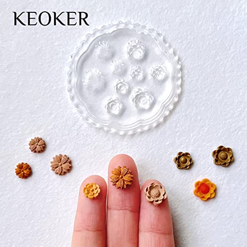 KEOKER Flower Polymer Clay Molds - 4 Pcs Flower & Leaf Polymer Clay Molds for Jewelry Making, Daisy Miniature Clay Molds, Polymer Clay Molds for Polymer Clay Earrings Decoration (Mini Flower & Leaf)