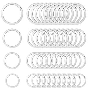 60pcs key rings bulk ,flat keychain ring split key ring for home car keys organization office (0.98inch, 1.10inch, 1.25inch, 1.37inch)(silver)