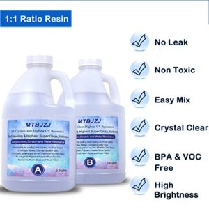 Epoxy Resin 1 Gallon Kit | MTBJZJ Supplies 1:1 Crystal Clear Resin and Hardener for Super Gloss Coating | for Bars, Tabletop Art Jewelry Casting Molds DIY