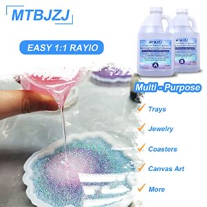 Epoxy Resin 1 Gallon Kit | MTBJZJ Supplies 1:1 Crystal Clear Resin and Hardener for Super Gloss Coating | for Bars, Tabletop Art Jewelry Casting Molds DIY