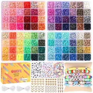 quefe 9600pcs clay beads for bracelet making kit, 96 colors polymer heishi beads with letter beads for jewelry necklace making, craft gifts, preppy, set for girls 8-12