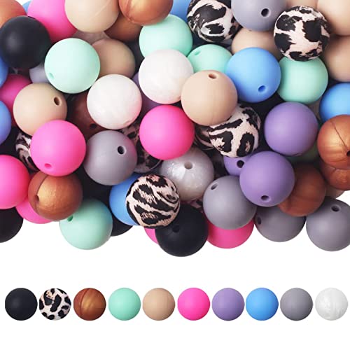 100 Pieces 15mm Round Silicone Beads DIY Necklace Bracelet Beads Set for Crafts Bracelet Jewelry